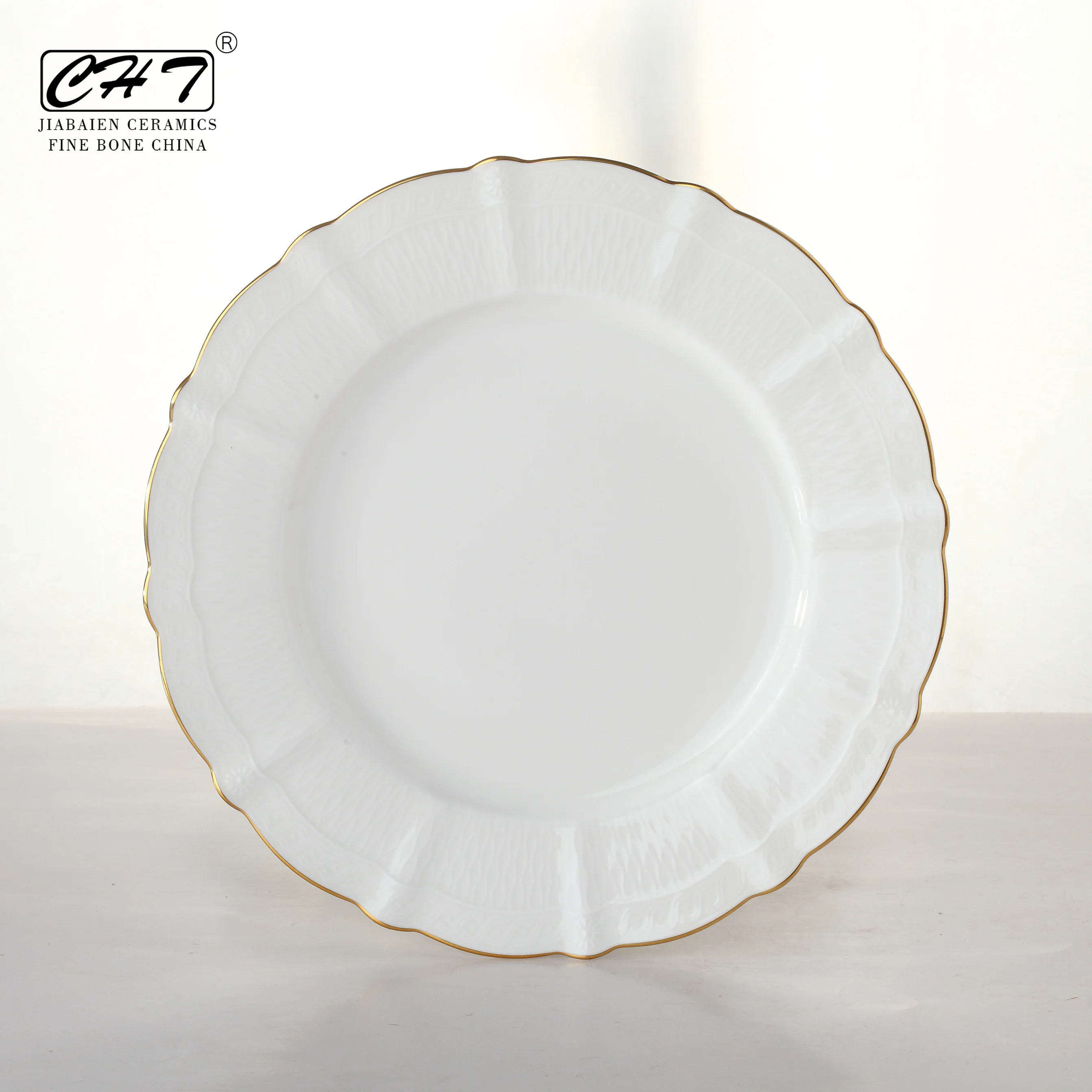 High Quality Wavy Rim Shape Gold Rimmed Decor Dinner Serving 10.5 Inch ...