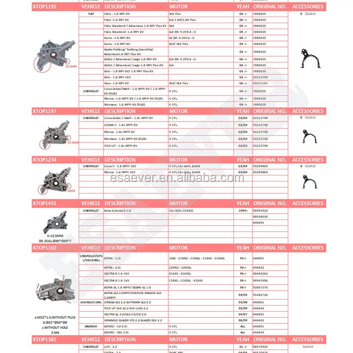 ESAEVER OIL PUMP 646001 646042 for Chevrolet Astra & Daewoo Nubira