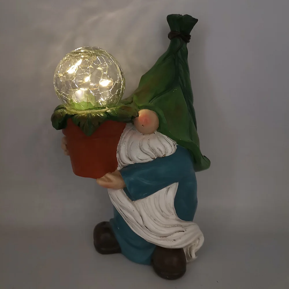 Dwarf Elf Resin Craft Statue With Potted Plants Solar Cracked Crystal ...