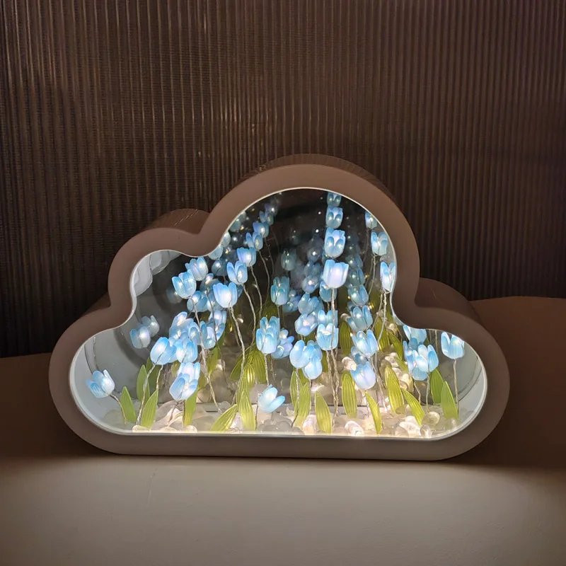 Diy Cloud Mirror Tulip Flowers LED Table Night Lamp Holiday Lighting with Shade Pictures ...