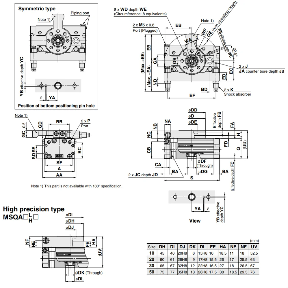 MSQB Series Solid Rotating Actuator - 0 90 180 Degrees