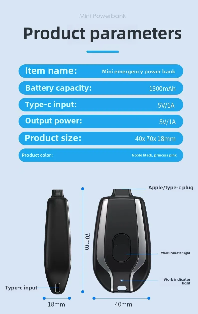 Keychain Power Bank for Iphone - 1500mah Portable Charger