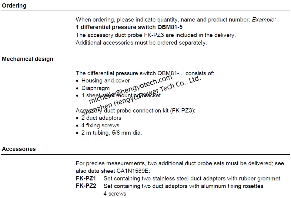 SIEMENS Differential Pressure Switch QBM81-3 - Reliable Performance