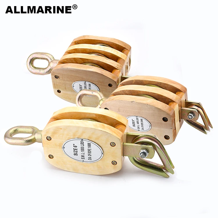 Wooden Block with Hook - Single Sheave & Becket