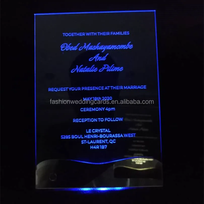 LED Wedding Invitations with Engraved Text - Unique Design