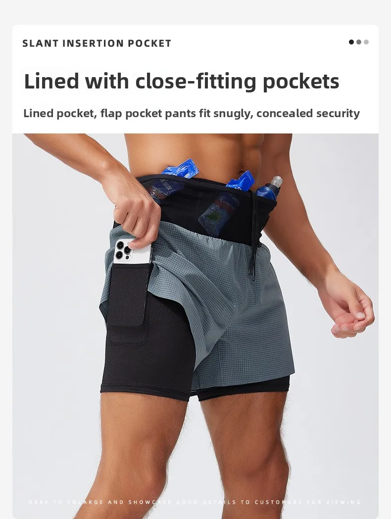 Men's Two-layer Shorts with Back Towel Loop Breathable Elasticity ...