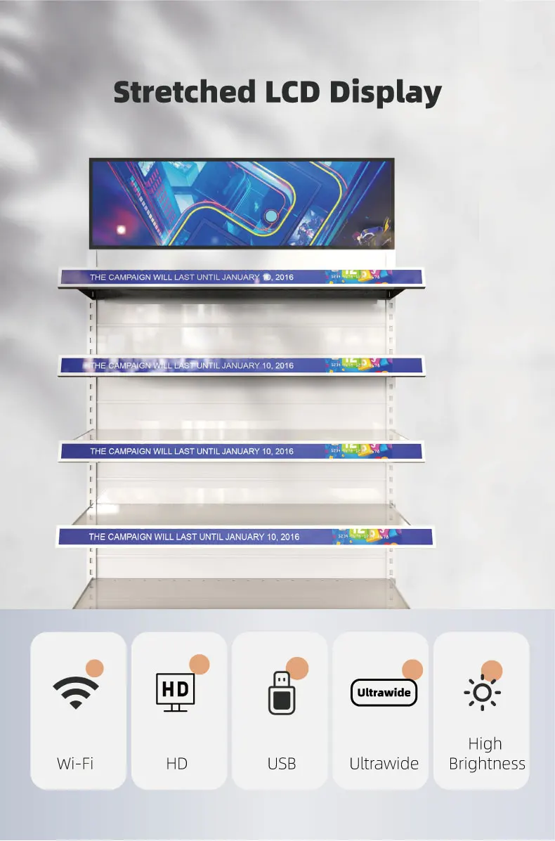 2021 Cheap Price Shelf Display Ultra Wide Touch Screen Stretch Bar Lcd ...