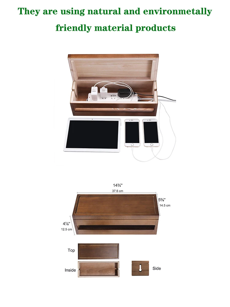 Brown Cable Management Box Wooden Cord Organizer Box For Extension Cord ...