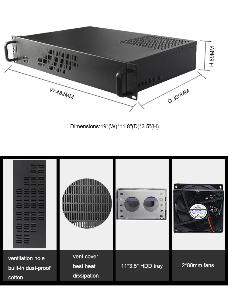 19inch Rack Mount 2u Chassis Short Depth Network Server Case 2u Matx ...