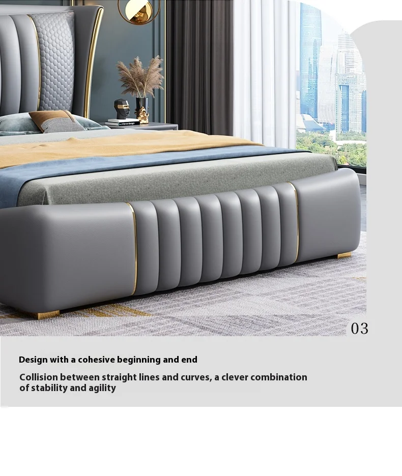 Modern Luxury Upholstered Bed Simple King Size Soft Bed Frame Bedroom ...