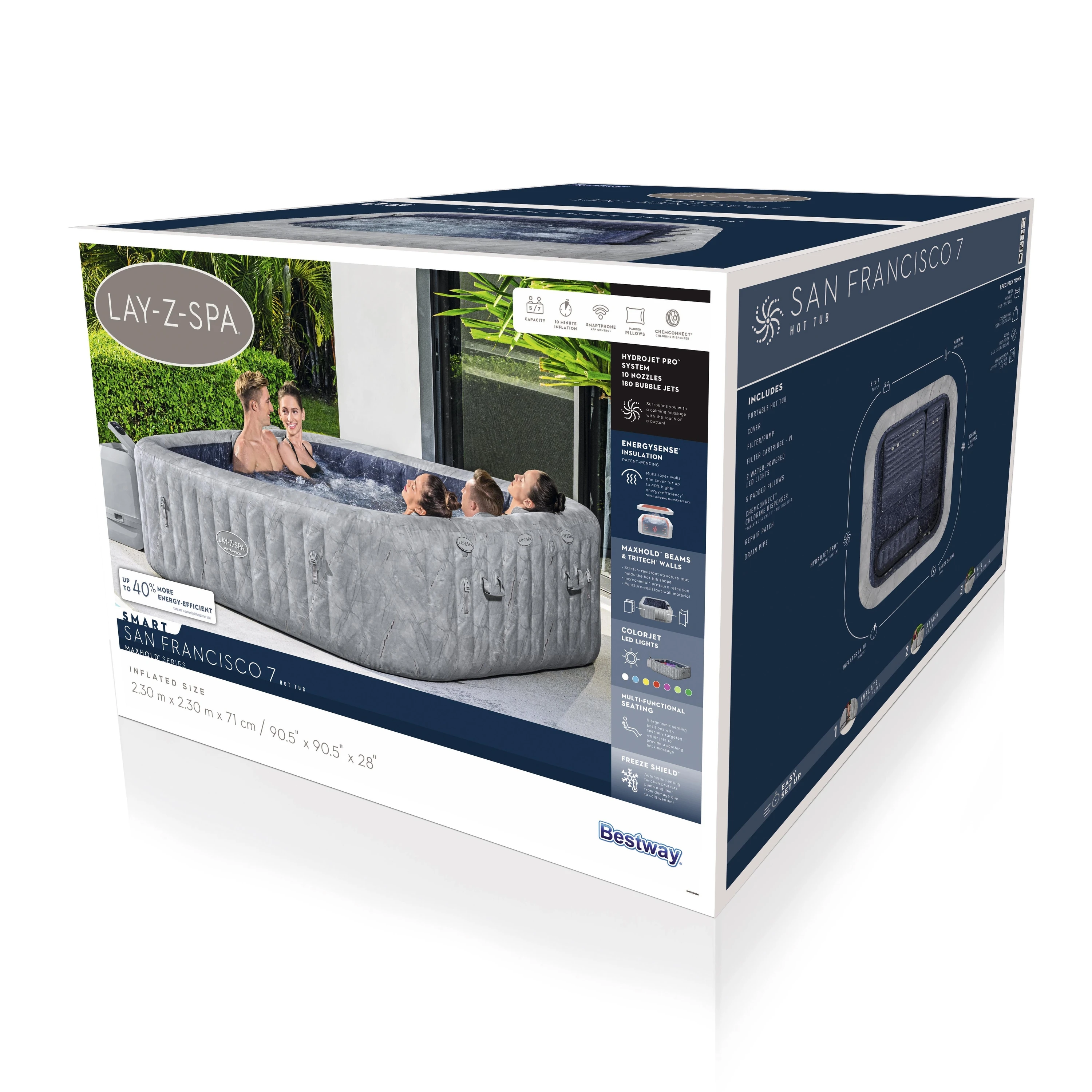 BESTWAY 6001Q Lay Z Spa San Francisco Inflatable Hot Tub, App ...