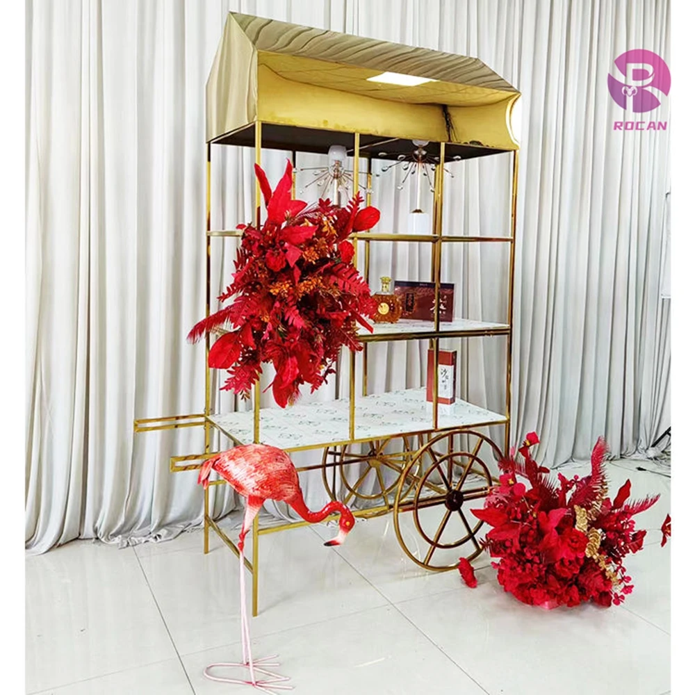 Candy Cart Grand Lux Dessert Carriage - Shiny Gold Stainless Steel