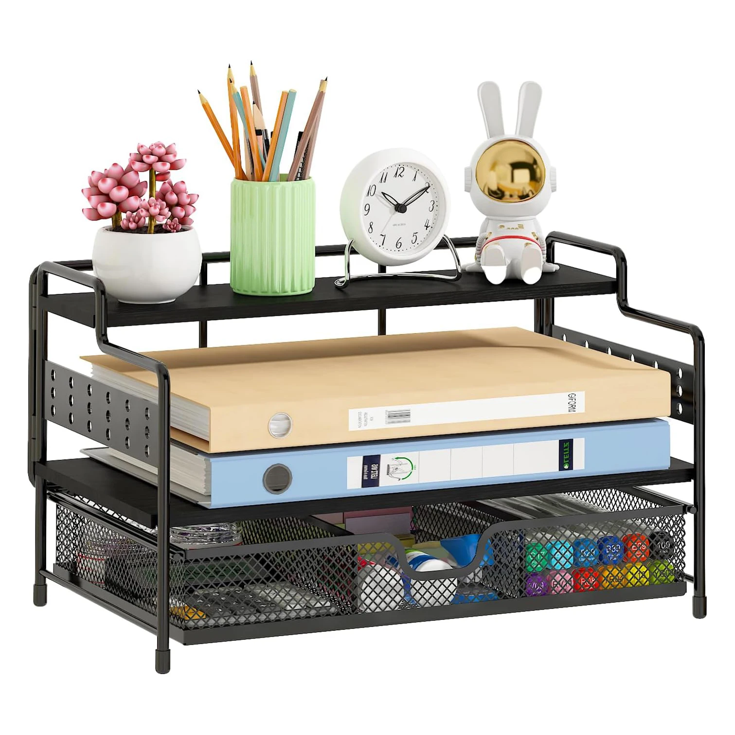 Modern 2-tier Office Desk Organizer With Sliding Drawer Fancy Desk File ...