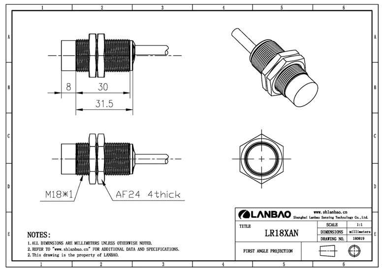NAMUR Inductive Proximity Switch Sensor - LR18XAN08FLCN