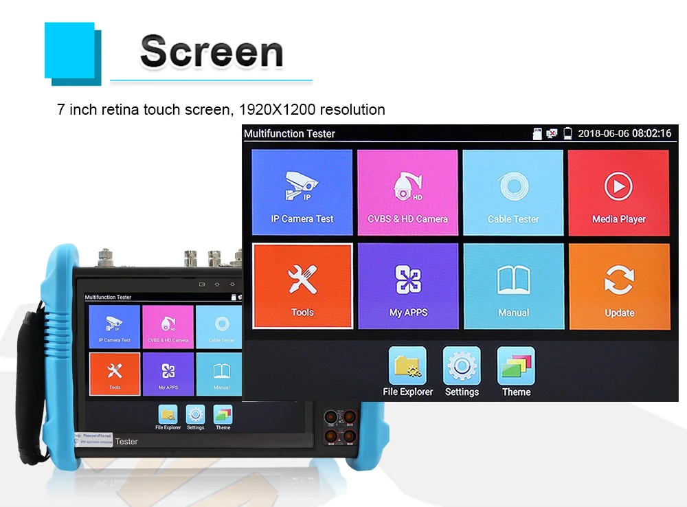 7 Inch 4K CCTV Tester - Multifunctional IPC Camera Tester