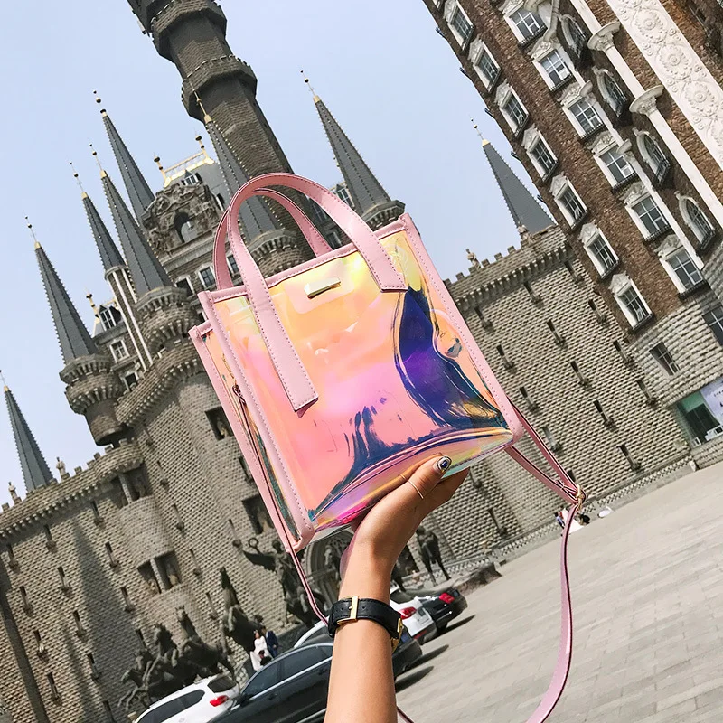 Transparent Holographic Laser Hologram Handbag For Women Large Capacity ...