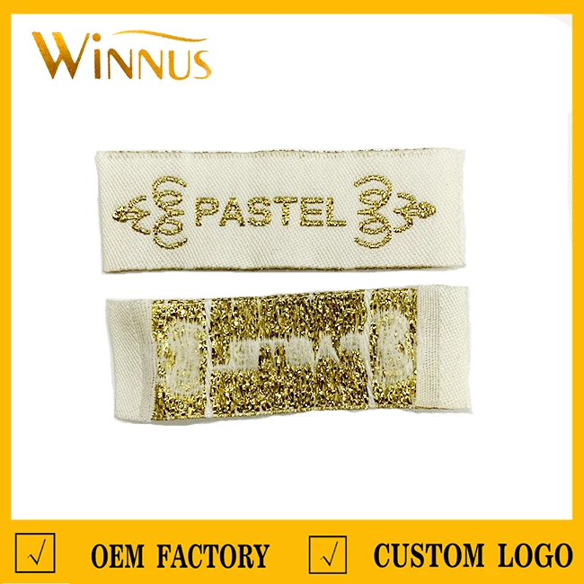 High Quality Damask Custom Embroidered Brand Logo Metallic Gold Silver ...