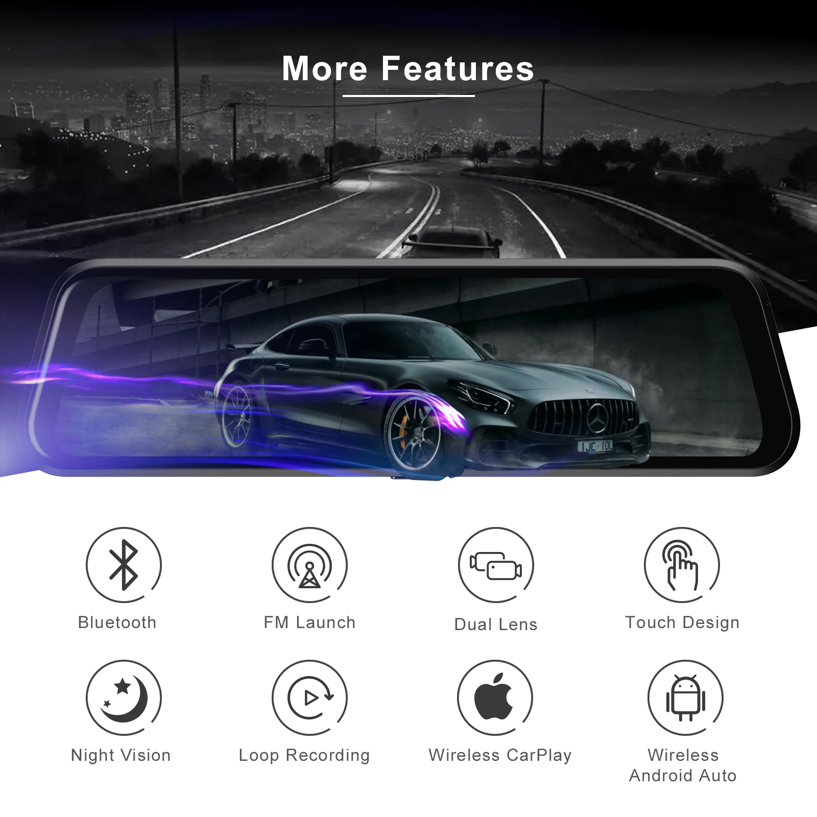 9.66" Rearview Mirror Dash Cam With Wireless Ios Carplay And Android ...