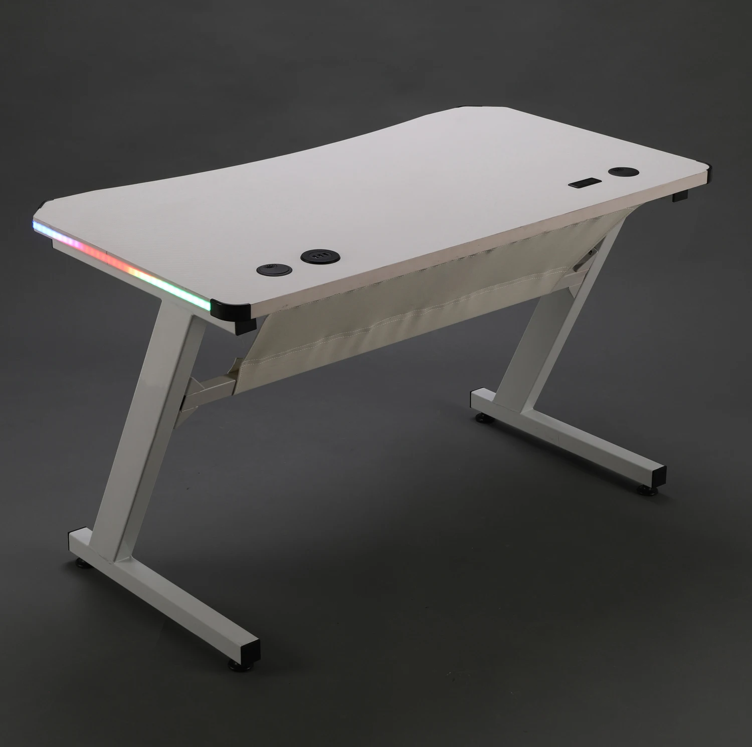Modern White E-Sports Table with LED Light Gaming PC Desk