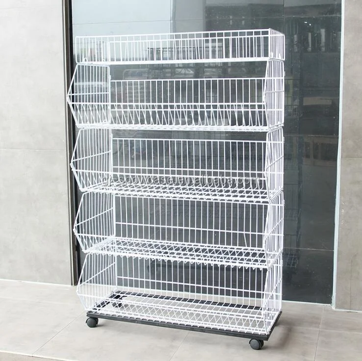 Wire Mesh Storage Stacking Display Cage Stand with Wheels