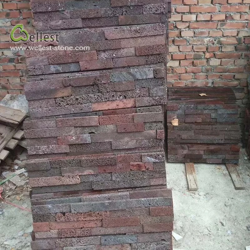 Red Volcanic Stone Lava Stone Ledge Veneer Wall Covering Villa Lobby ...