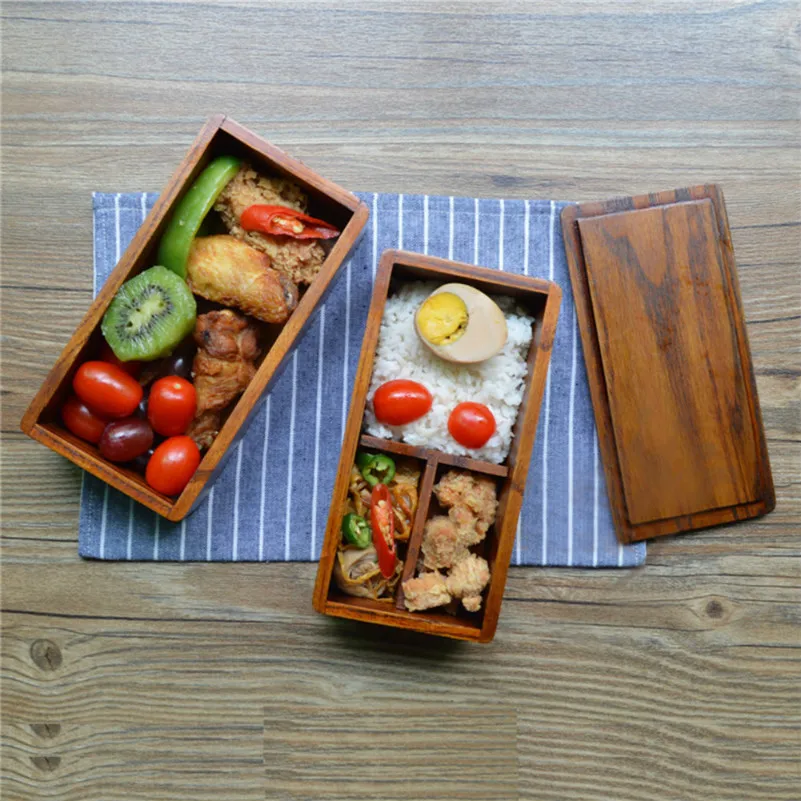 2020 New Wooden Bento Lunch Box 2 Tiers Eco Friendly Japanese Wooden ...