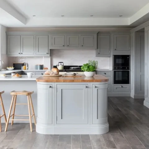 High End Curved Modern Shaker Kitchen Design With Gary Kitchen Cabinet ...