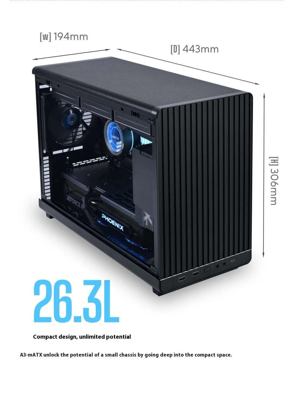 Lianli A3-MATX Desktop ITX Computer Chassis with Glass Side and 360 ...