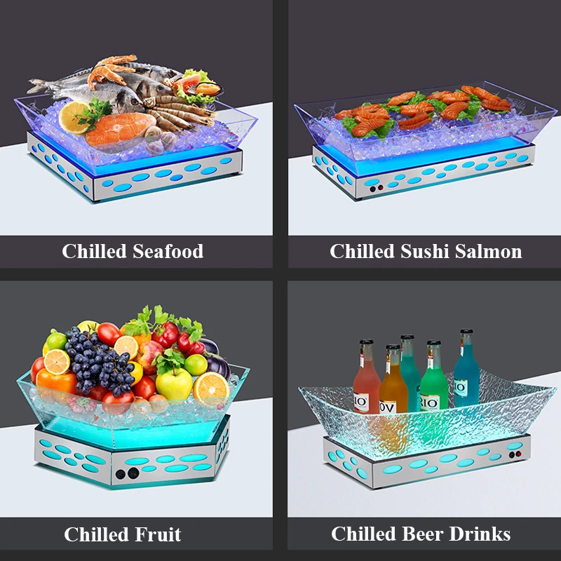 Ice Chilled Serving Tray - LED Acrylic Seafood Display