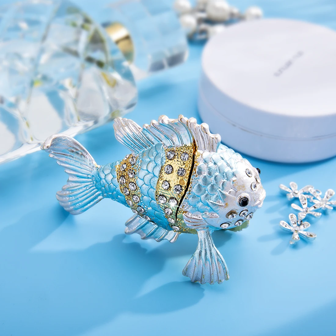 H&d Tropical Fish Trinket Box Hinged Hand-painted Animal Figurine ...