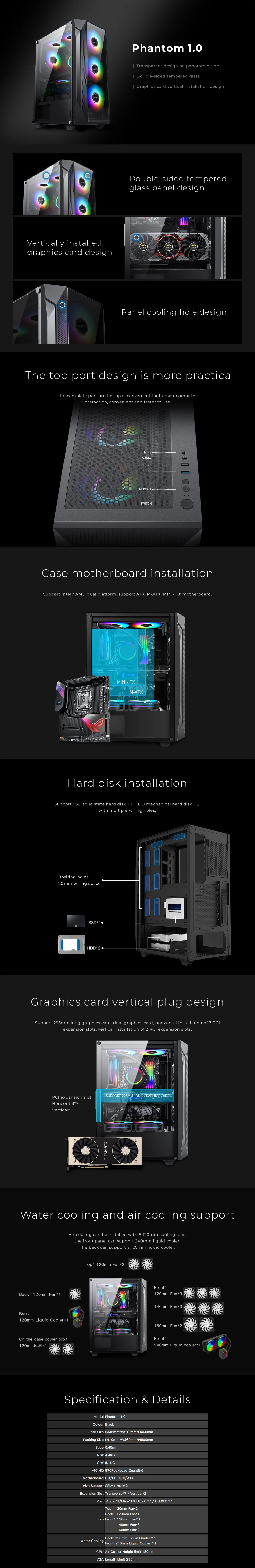 Alseye PC Case - Gaming PC Case with Aluminum ITX/M-ATX/ATX