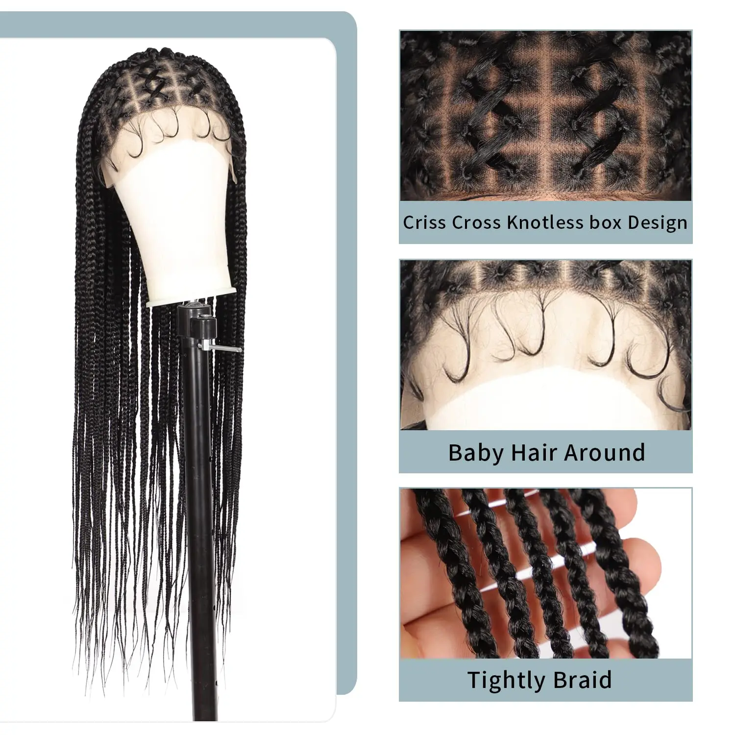 Cross Knotless Box Braided Wigs with Baby Hair 36" Cornrow Lace Front ...