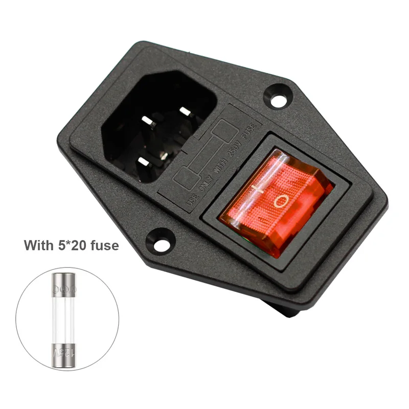 Iec320 C14 Electrical Switches Fuse Socket Outlet With Red Lamp Rocker ...
