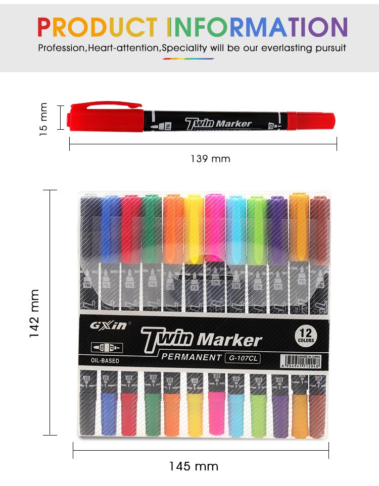 Customized 12 Color Waterproof Fine Tip Double Nibs Permanent Marker ...