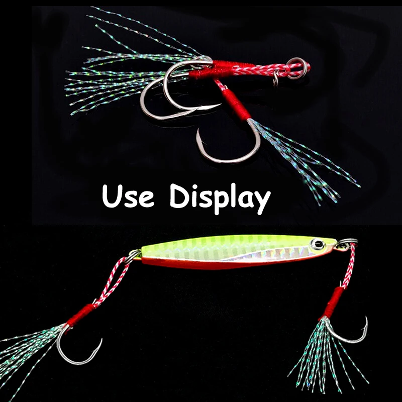 Slow Jigging Fishing Cast Assist Hook Single Barbed Jig Hooks With Feather & Ring High Carbon ...