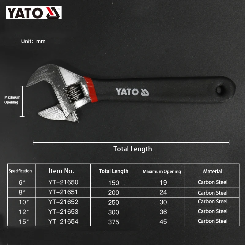 Yato Yt-21651 Industrial Adjustable Professional Open End Wrench 200mm ...