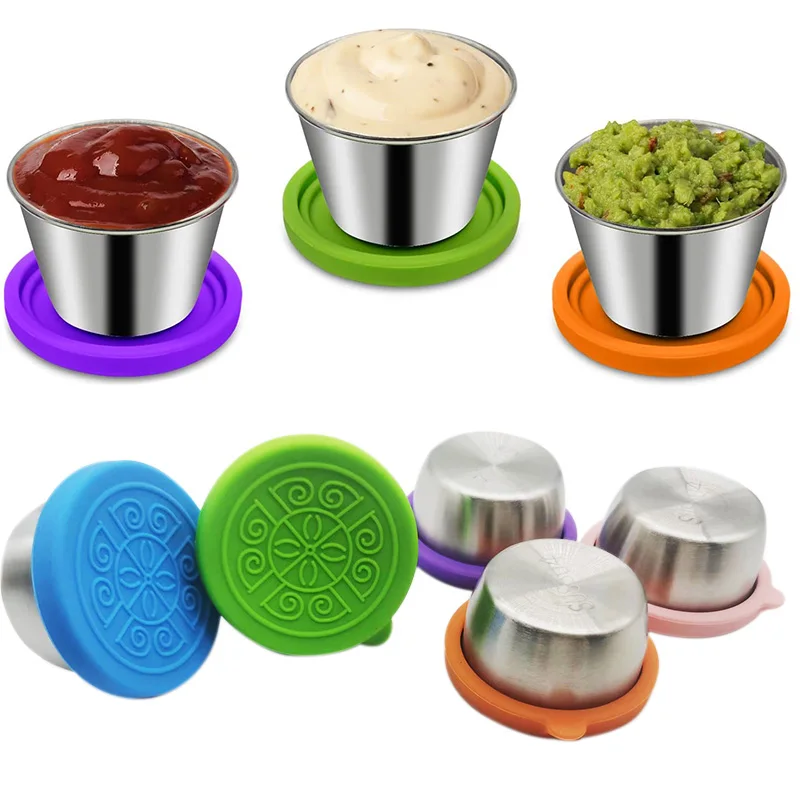 304 Stainless Steel Sauce Condiment Containers With Silicone Lids Salad ...