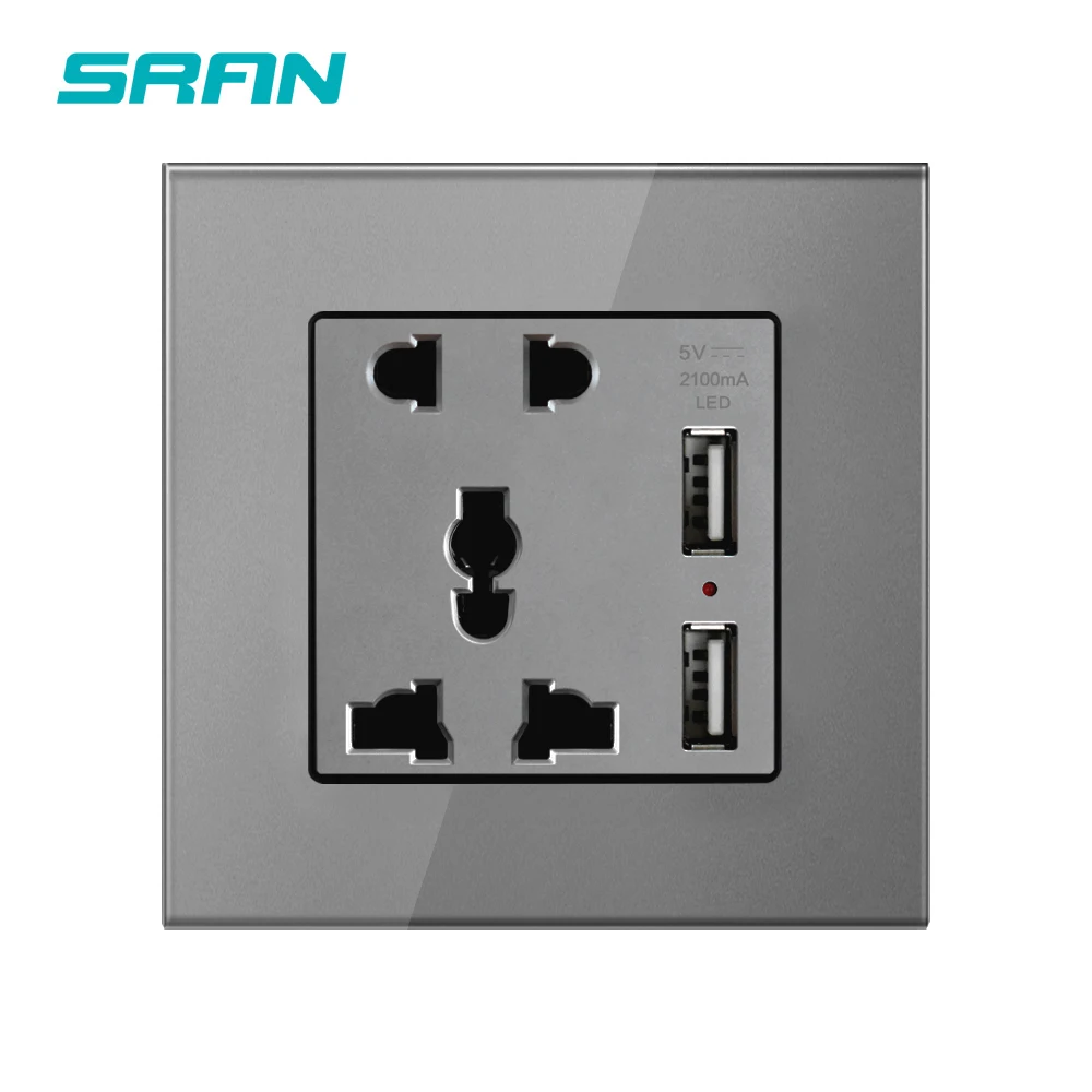 SRAN Universal Socket - Smart 5 Pin Wall Outlet with USB