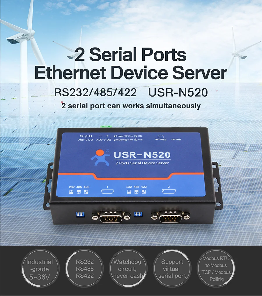 Usr N520 Dual Port Serial Rs232 Rs485 Rs422 To Ethernet Converter With ...