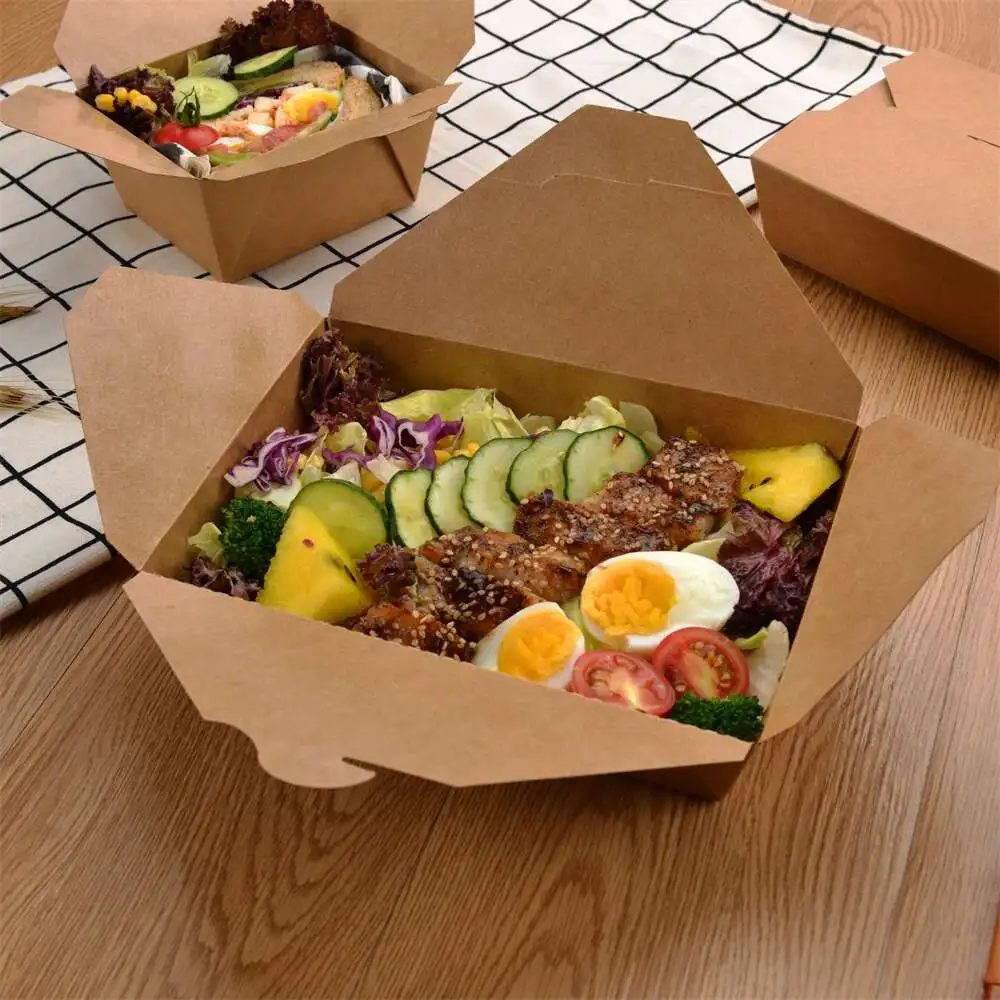 Eco-friendly Folding Kraft Paper Takeout Box Disposable Food Container ...