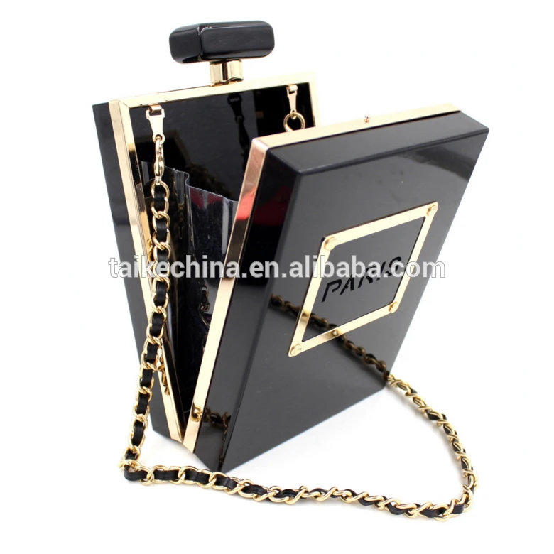 Popular Perfume Bottle Shape Black Acrylic Bags Women Evening Handbag ...