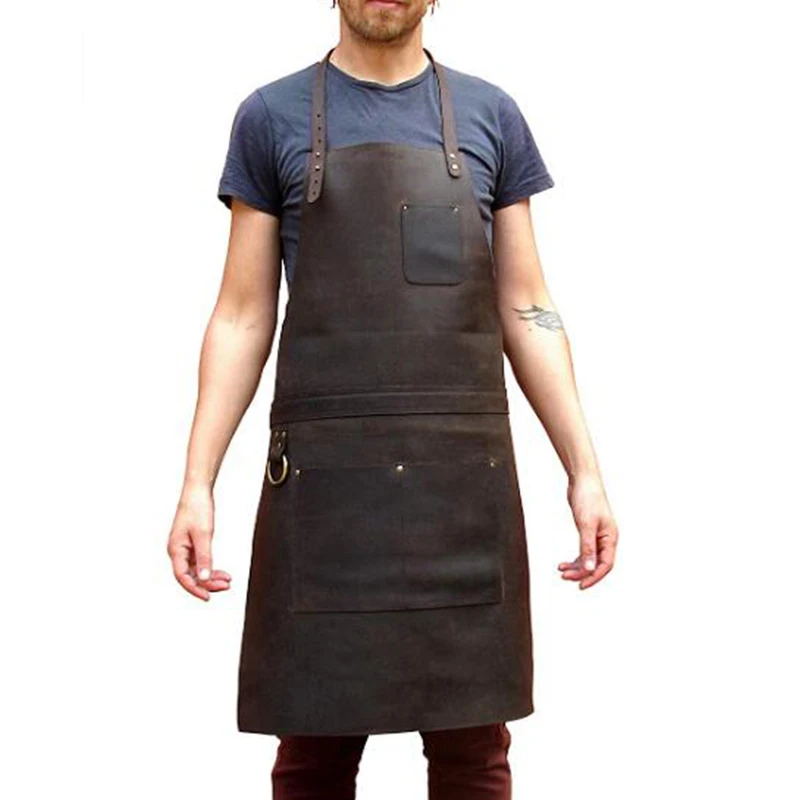 Deluxe Grill Leather Work Apron Heavy Duty Genuine Leather Tool Apron ...