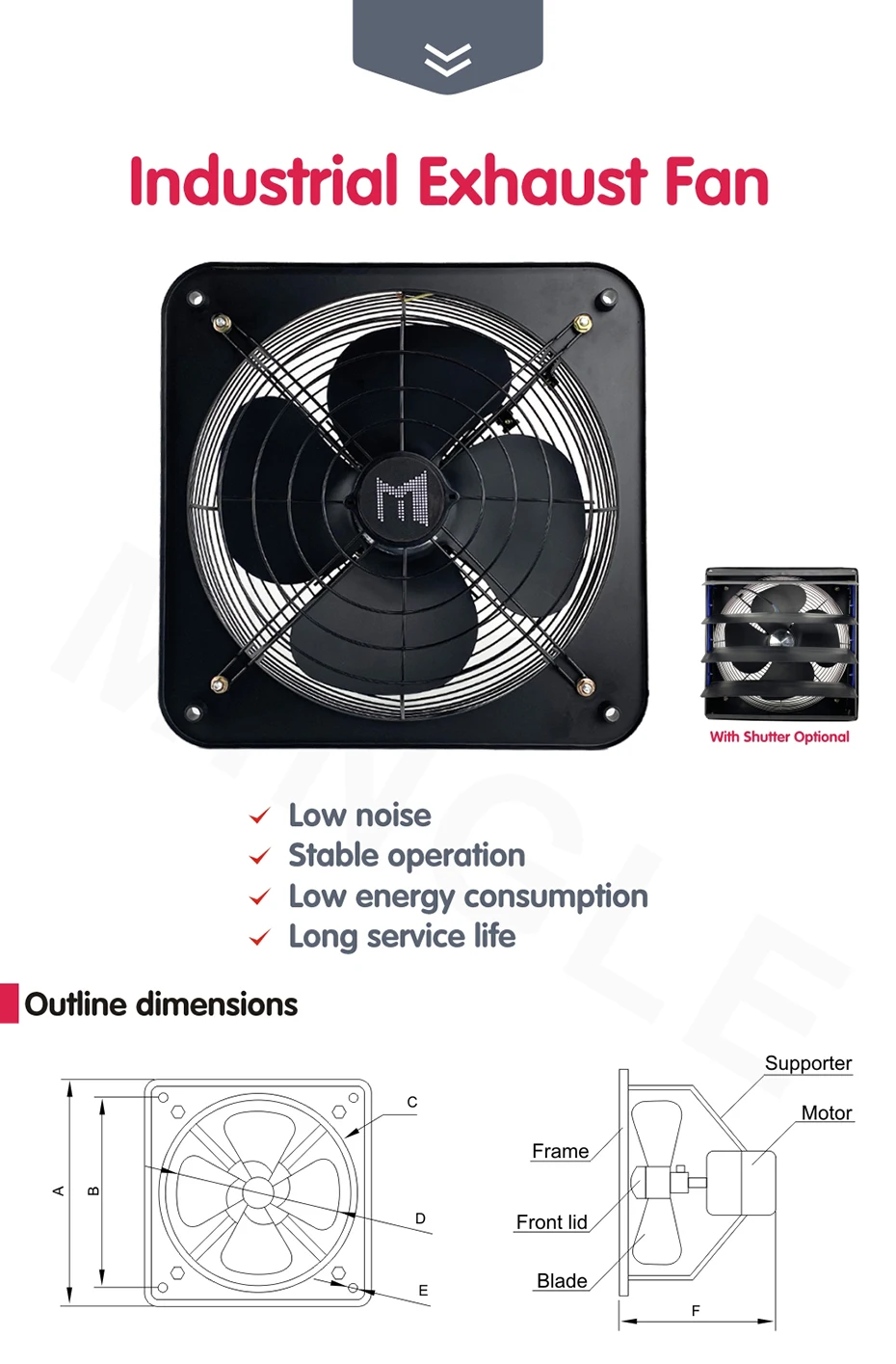 Big Size Industrial Wall Mounted Exhaust Fans with Grills