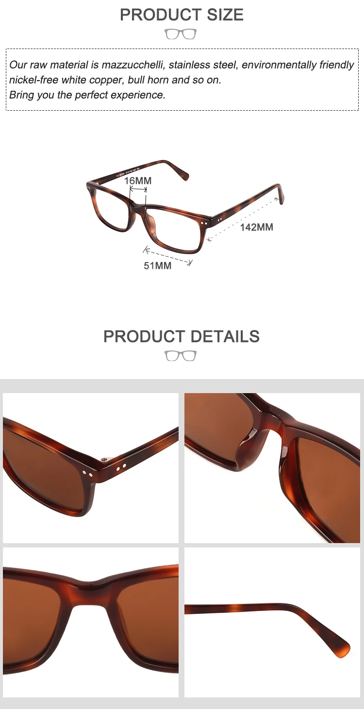 Italy Design Square Acetate Frames Sunglasses Men Polarized