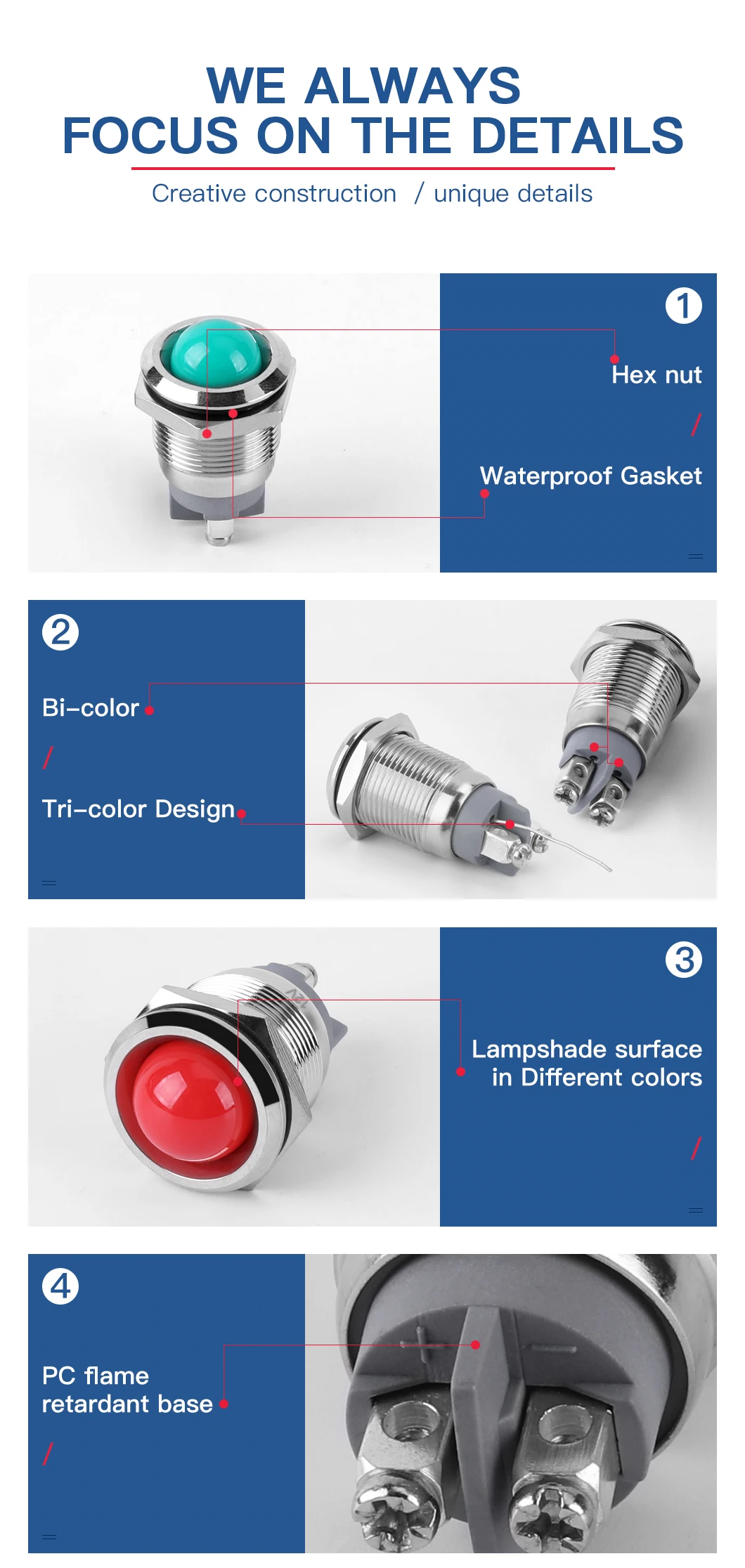 5mm 3 Color Metal LED Indicator Light - Waterproof & Durable
