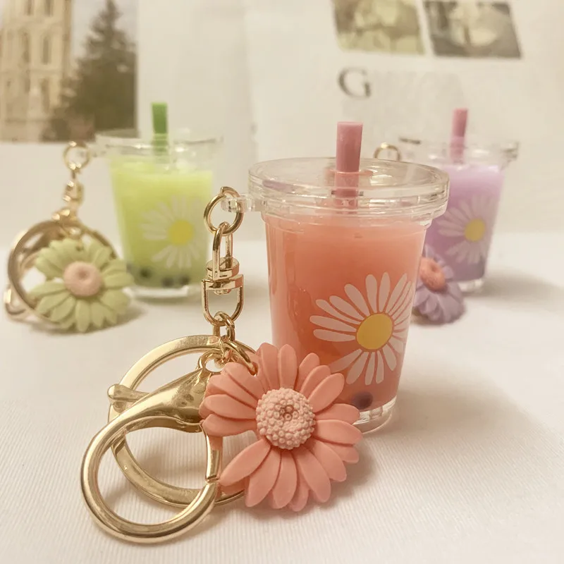 Cute 2020 Flower Pearl 3D Bubble Boba Milk Tea Keychains