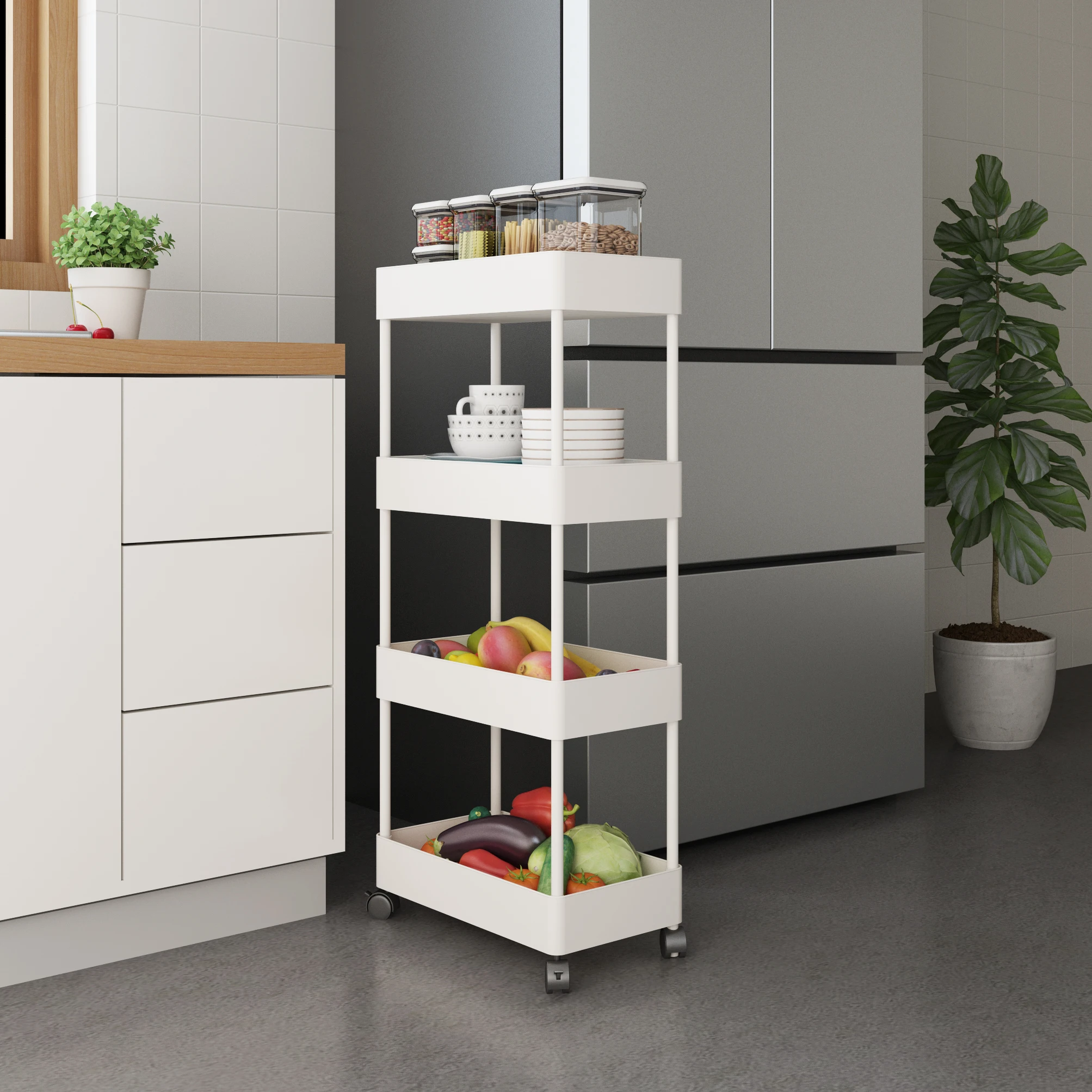 Removable Four-story Kitchen Floor-to-ceiling Storage Rack Multi-layer ...
