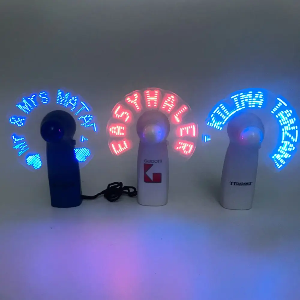 Customized logo Flashing Message Handheld Fan Battery Power ...