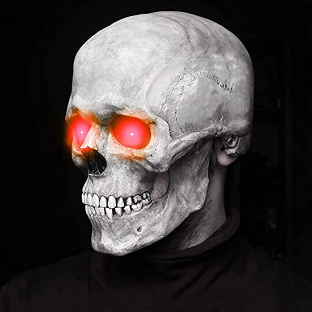 Mens Halloween Costume Realistic Full Head Skull Mask With Movable Jaw ...