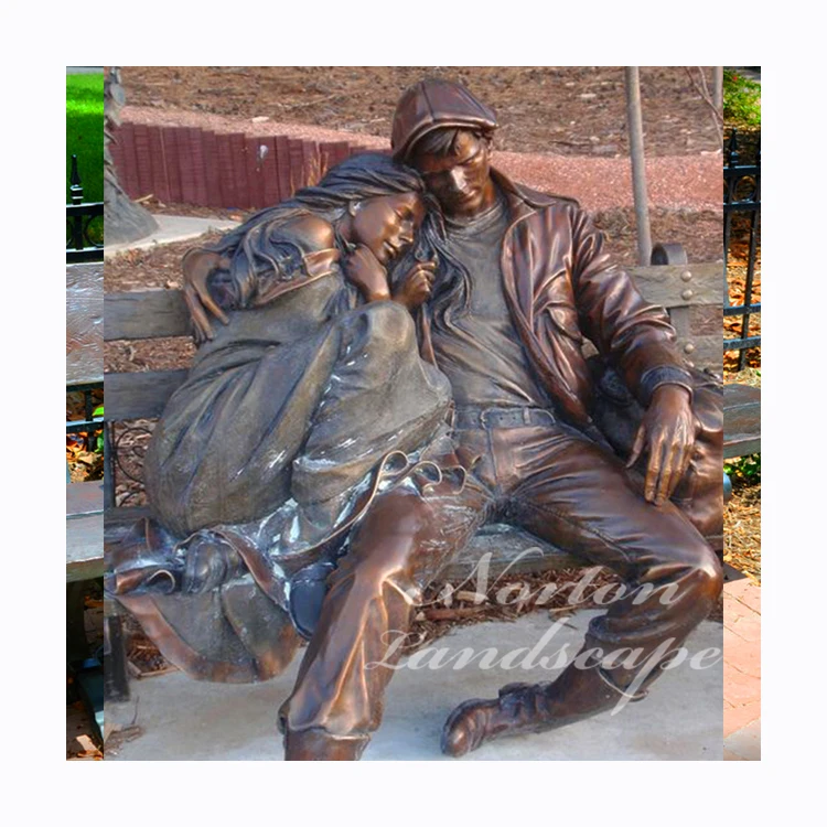 Handmade Metal Figure Statue Life Size Brass Bronze Love Old Couple ...